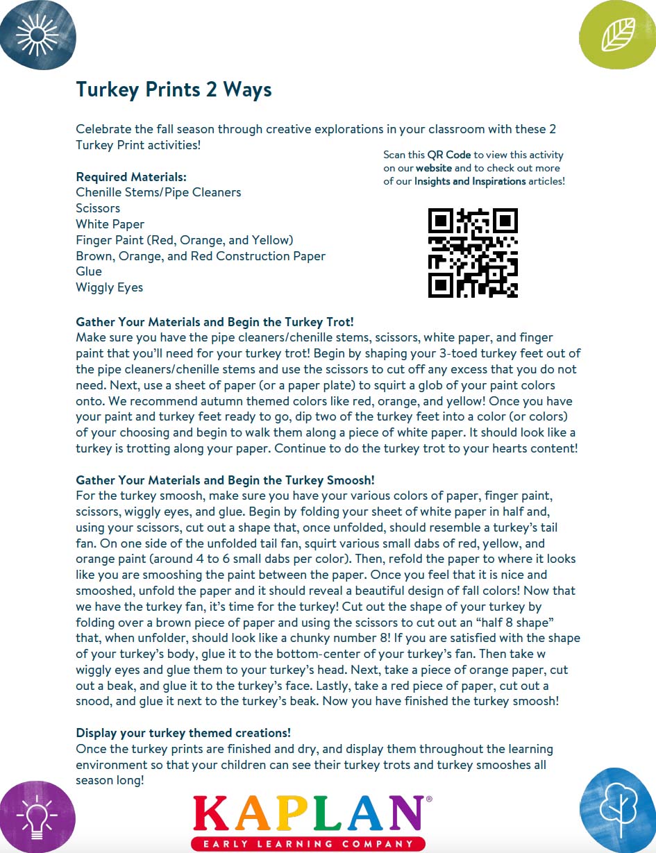 Turkey Prints 2 Ways | Kaplan Early Learning Company
