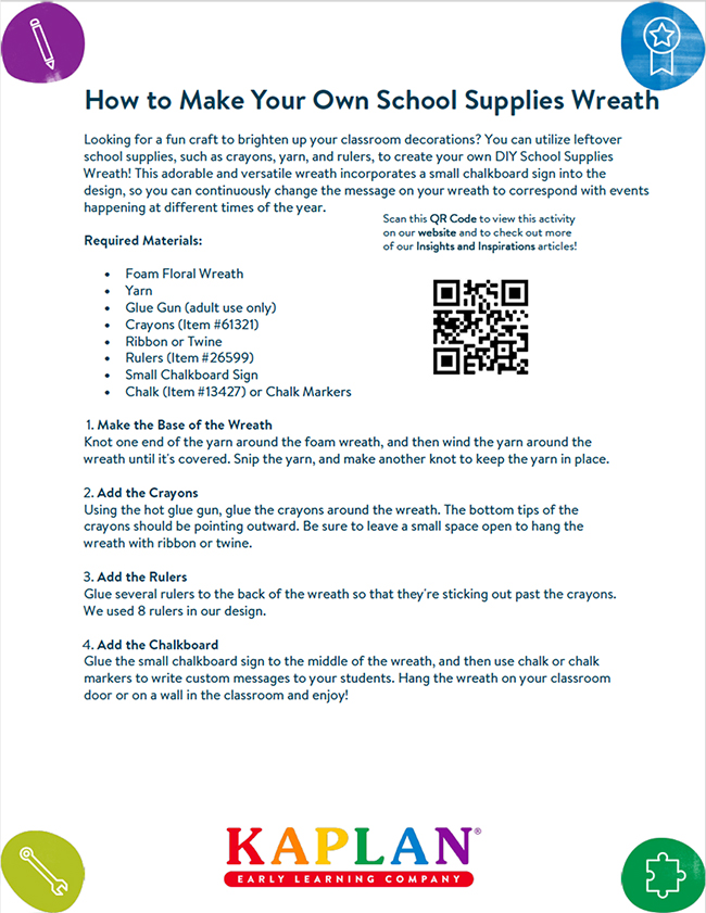 How To Make Your Own School Supplies Wreath Kaplan Early Learning Company